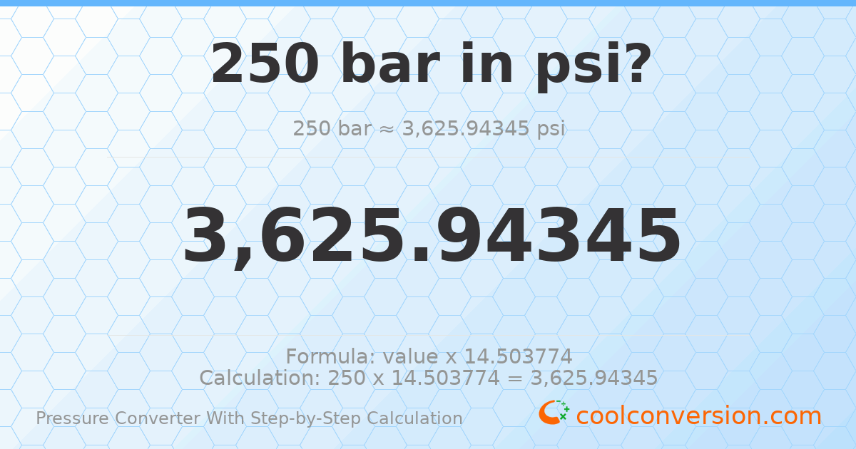 250 Bar to Psi | 250 bar ≈ 3625.9 psi
